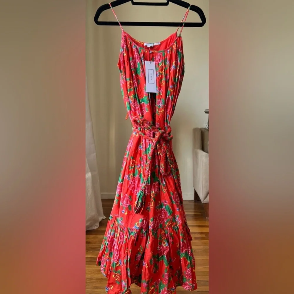 RHODE | Dresses | Rhode Lea Floral Cotton Midi Dress Spaghetti Straps ...